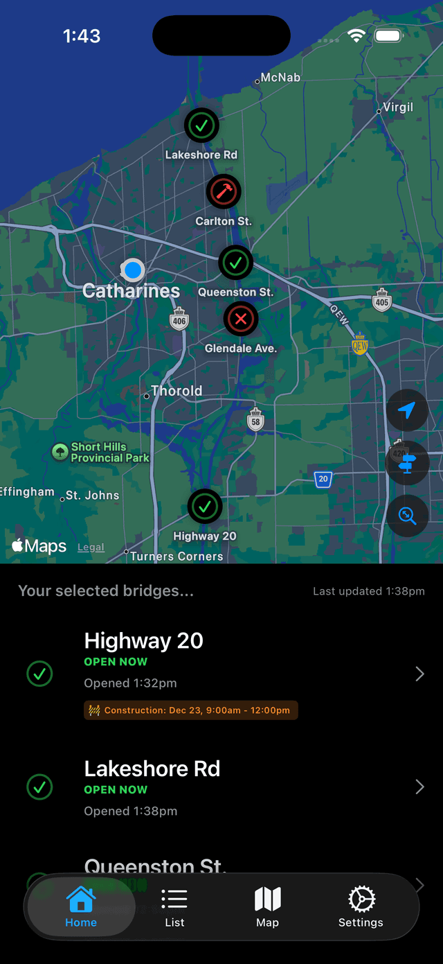 Bridge Up - Real-Time Bridge Status | St. Catharines, Welland, Montréal